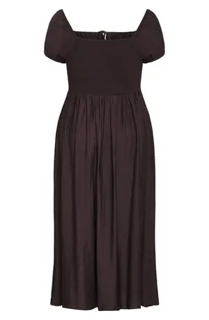 City Chic Abbigail Puff Sleeve Slit Maxi Dress - Chocolate