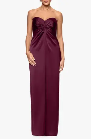 XSCAPE EVENINGS Strapless Satin Evening Gown - Wine