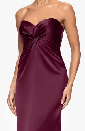 XSCAPE EVENINGS Strapless Satin Evening Gown - Wine
