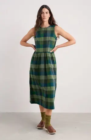 SEASALT CORNWALL Sleeveless Checked Organic Cotton Midi Dress - Trystan Multi