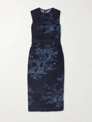 Erdem Printed Denim Midi Dress - Blue