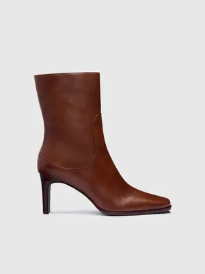 REFORMATION Claudette Leather Ankle Boots - Brown