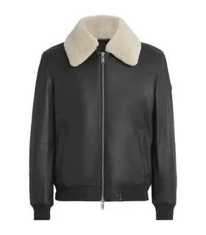 Moose Knuckles Shearling-trim Leather Bomber Jacket
