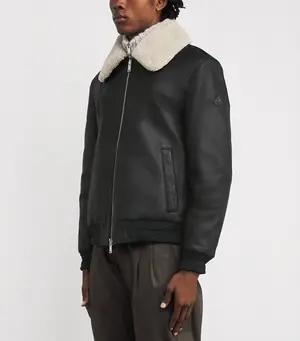 Moose Knuckles Shearling-trim Leather Bomber Jacket