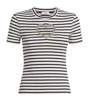 Sandro Stripe Cut-out T-shirt - Beige