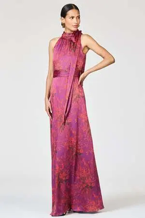 Sachin & Babi Kayla Printed Crinkle Georgette Gown - Raspberry Bouquet
