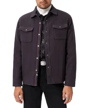 John Varvatos Jameson Herringbone Snap Button Long Sleeve Shirt - Merlot