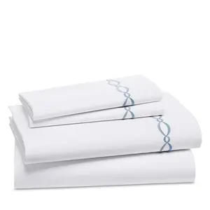 MATOUK Brando Embroidered Percale Sheet Set, Queen Exclusive - Hazy Pool