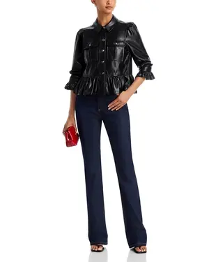 Cinq À Sept Faux Leather Ruffled Jacket