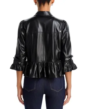 Cinq À Sept Faux Leather Ruffled Jacket