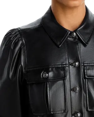 Cinq À Sept Faux Leather Ruffled Jacket