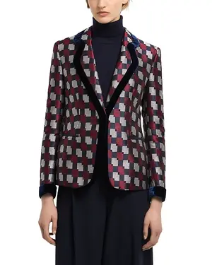 Emporio Armani Geometric Jacquard Blazer With Velvet Trim - Multi