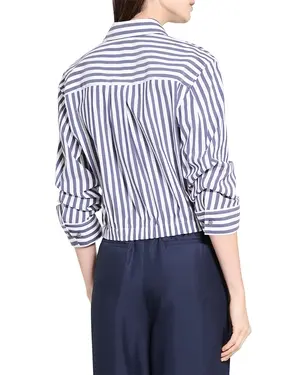 Theory Crop Button-front Shirt - Blue Multi