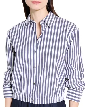 Theory Crop Button-front Shirt - Blue Multi