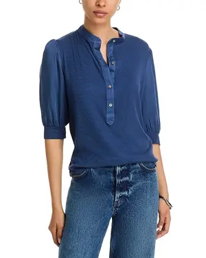 Bella Dahl Mixed Media Top - Indigo Blue