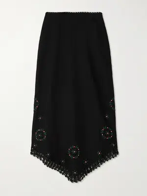 Rixo Imola Embroidered Linen-blend Skirt - Black