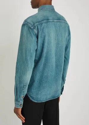 Saint Laurent Logo-embroidered Faded Denim Shirt