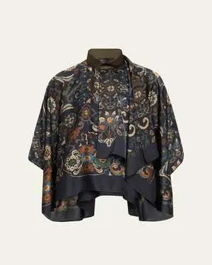 Sacai Floral Print Cape Shirt - Navy
