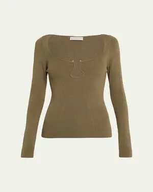 Ramy Brook Lylia Ribbed U-ring Top - Olive Green