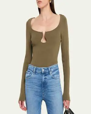 Ramy Brook Lylia Ribbed U-ring Top - Olive Green