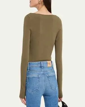 Ramy Brook Lylia Ribbed U-ring Top - Olive Green