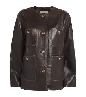 Sandro Leather Distressed Jacket - Brown