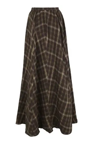 CORTANA Wool-linen Checkered Salon Skirt