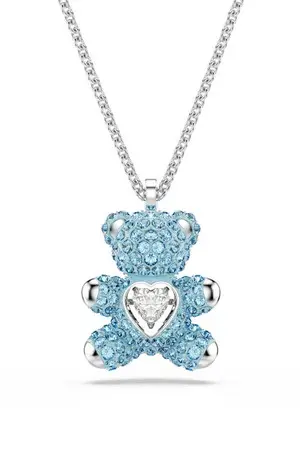 SWAROVSKI Pavé Crystal Heart Teddy Pendant Necklace - Aqua/silver