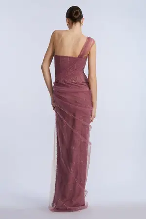 Bcbgmaxazria Tulle And Sequined Embroidered Gown