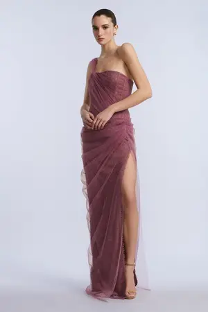 Bcbgmaxazria Tulle And Sequined Embroidered Gown