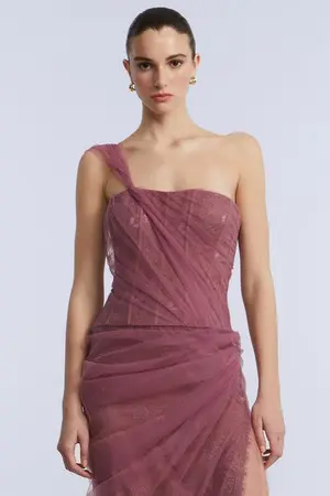 Bcbgmaxazria Tulle And Sequined Embroidered Gown