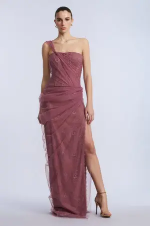 Bcbgmaxazria Tulle And Sequined Embroidered Gown
