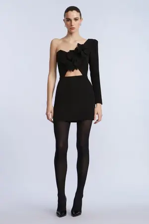 Bcbgmaxazria One-sleeve Crepe Mini Dress With 3d Floral Appliqu