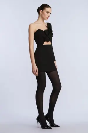 Bcbgmaxazria One-sleeve Crepe Mini Dress With 3d Floral Appliqu