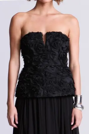 Bcbgmaxazria 3d Floral Strapless Gown