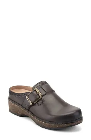 Earth Suede Clogs With Whipstitched Trim - Dark Brown