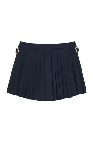 Sandro Buckle-accent Pleated Virgin Wool Skort - Navy Blue