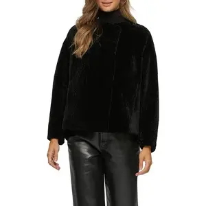 Gorski Textured Genuine Shearling Jacket - Black