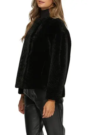 Gorski Textured Genuine Shearling Jacket - Black