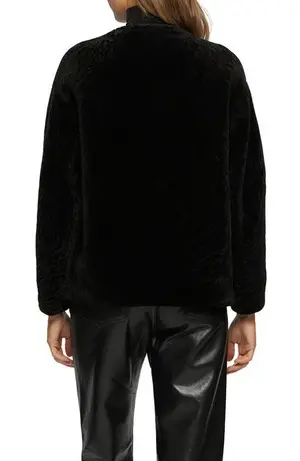 Gorski Textured Genuine Shearling Jacket - Black