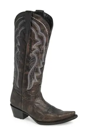 CIRCLE G Contrast Embroidered Western Boots - Black