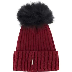 Gorski Knit Hat With Toscana Lamb Pompom - Red/black