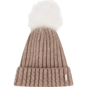 Gorski Knit Hat With Toscana Lamb Pompom Taupe/white