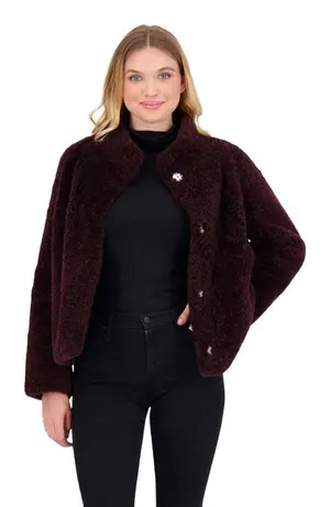 Gorski Sheared Genuine Shearling Jacket - Dark Burgundy
