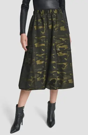 Dkny Camo Jacquard Bubble Hem Midi Skirt