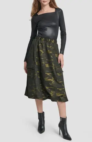 Dkny Camo Jacquard Bubble Hem Midi Skirt