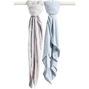 Nordstrom 2-pack Assorted Knit Swaddles - Grey Egret Flock- Blue Kit