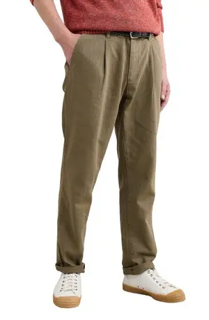 SEASALT CORNWALL Helmsman Pleated Linen & Organic Cotton Herringbone Pants
