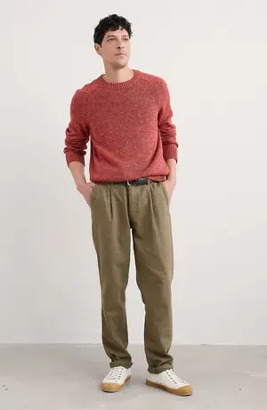 SEASALT CORNWALL Helmsman Pleated Linen & Organic Cotton Herringbone Pants