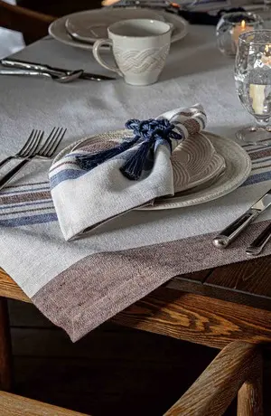 JULISKA Danish Stripe Square Tablecloth - Taupe